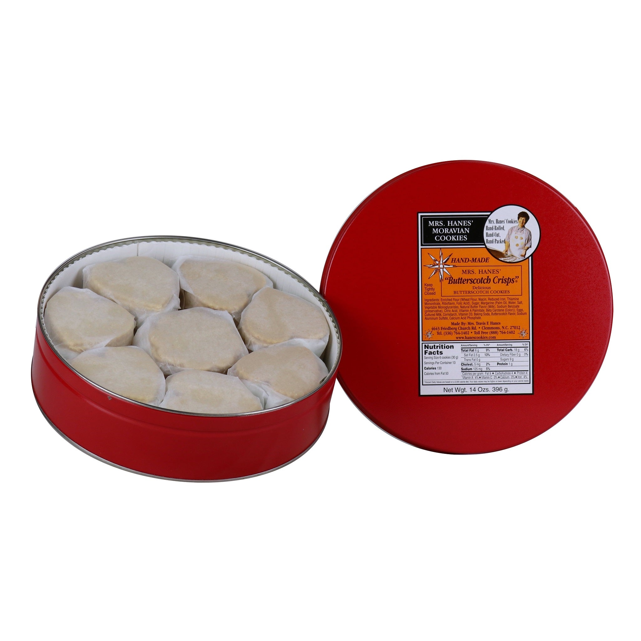 14 oz Tin of Butterscotch Crisps – Mrs. Hanes' Moravian Cookies