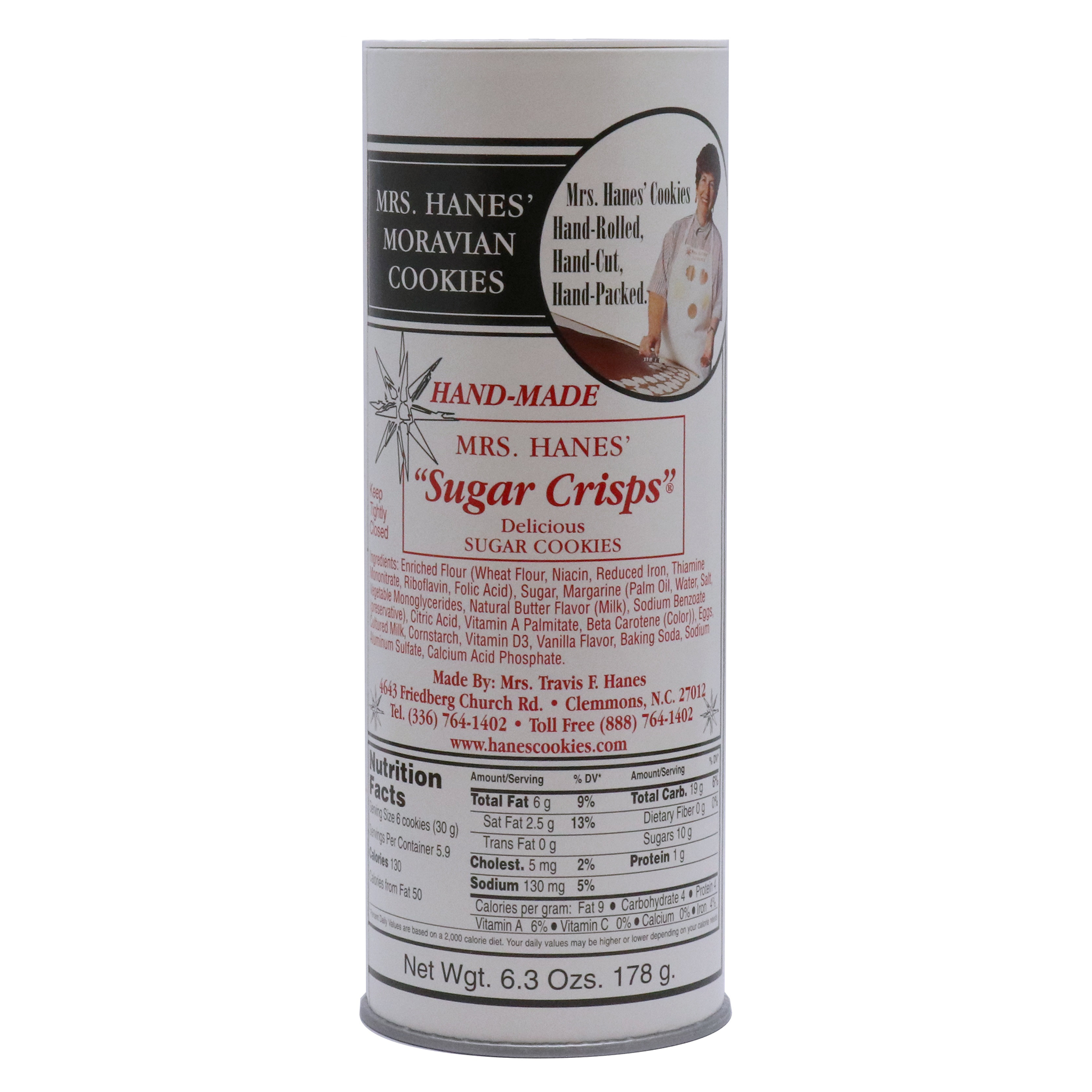 6.3 oz Tube of Sugar Crisps – Mrs. Hanes' Moravian Cookies
